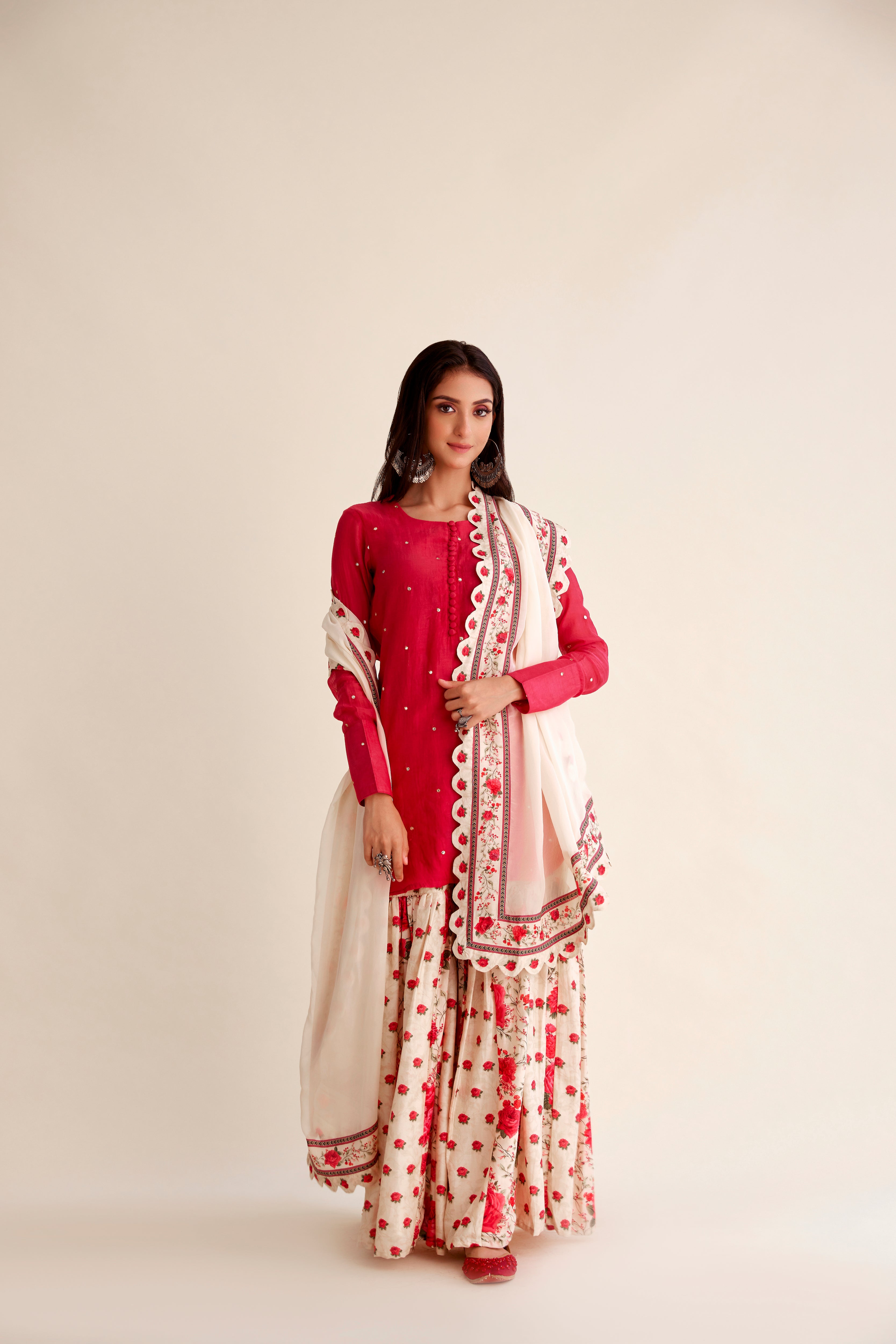 Shabnam Chanderi Red Garara Set – Roze